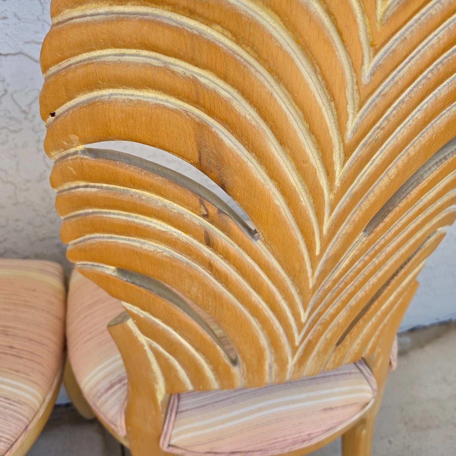 Vintage Venetian Grotto Style Carved Wood Palm Leaf Dining Chairs Set ...
