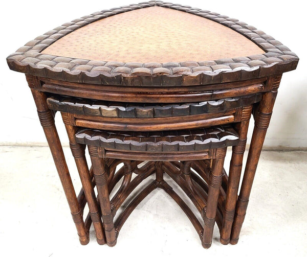 (3) Vintage Bamboo Rattan Coconut Shell Ostrich Nesting Tables – Palm ...